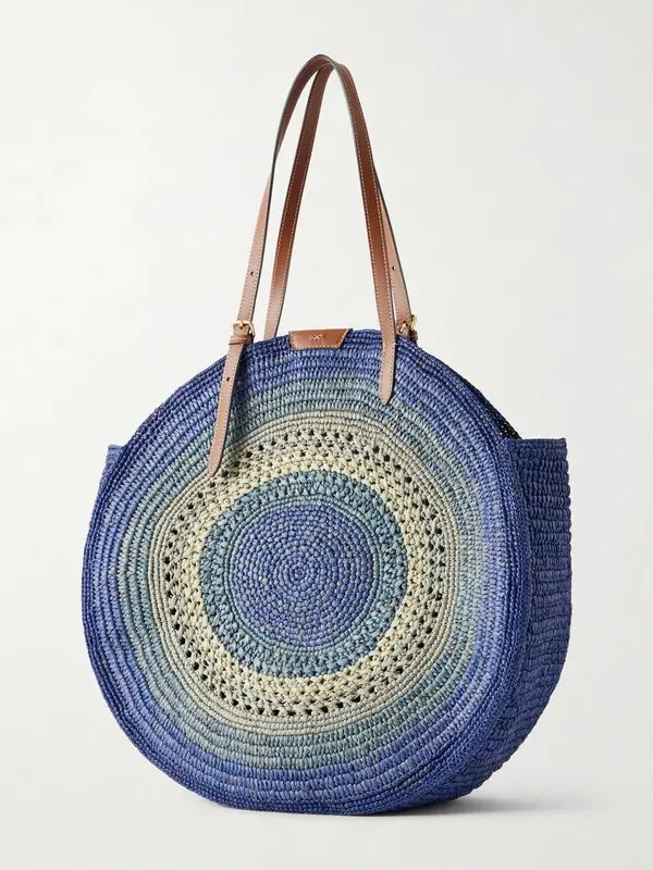 ANYA HINDMARCH Bow Leather-trimmed Raffia Tote