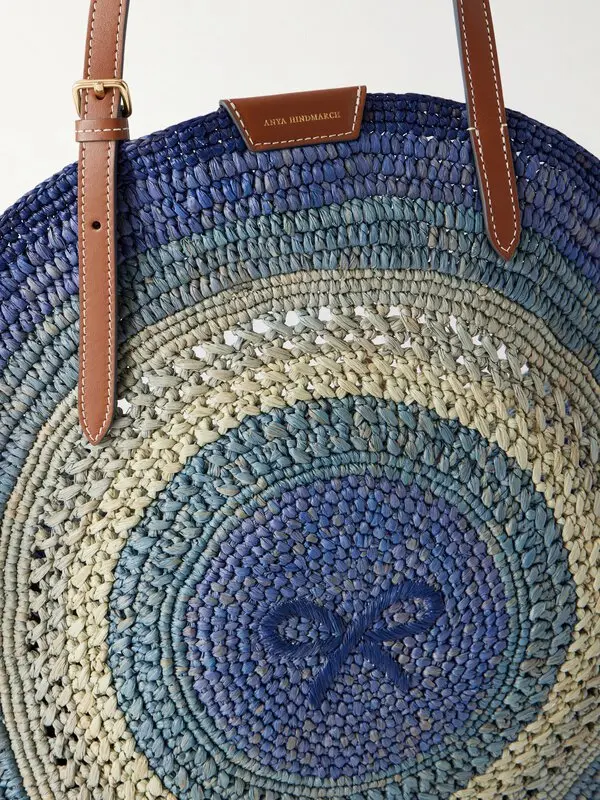 ANYA HINDMARCH Bow Leather-trimmed Raffia Tote