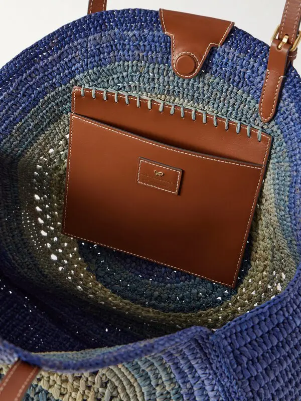 ANYA HINDMARCH Bow Leather-trimmed Raffia Tote