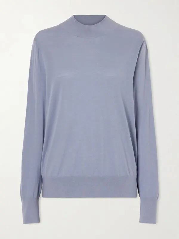 THE ROW Nari Wool Mock-neck Sweater - Blue