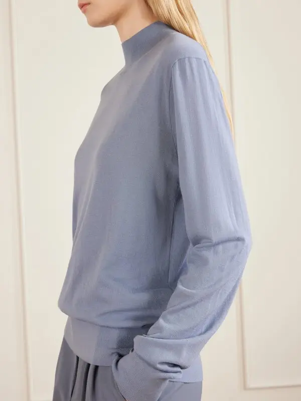 THE ROW Nari Wool Mock-neck Sweater - Blue