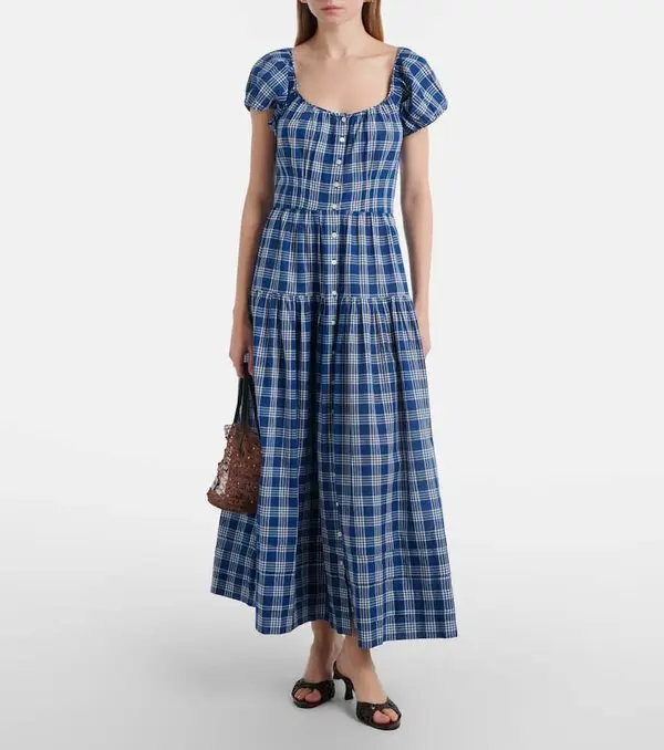 DÔEN Valenne Checked Cotton Midi Dress