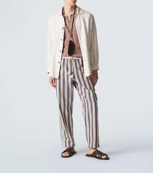 Orlebar Brown Striped Cotton Straight Leg Trousers