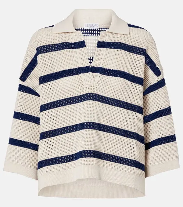 Brunello Cucinelli Striped Cotton Polo Sweater