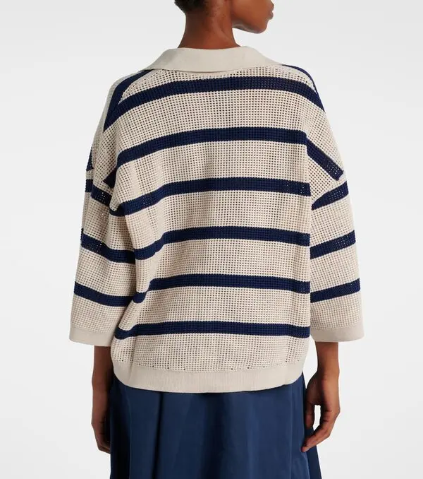 Brunello Cucinelli Striped Cotton Polo Sweater
