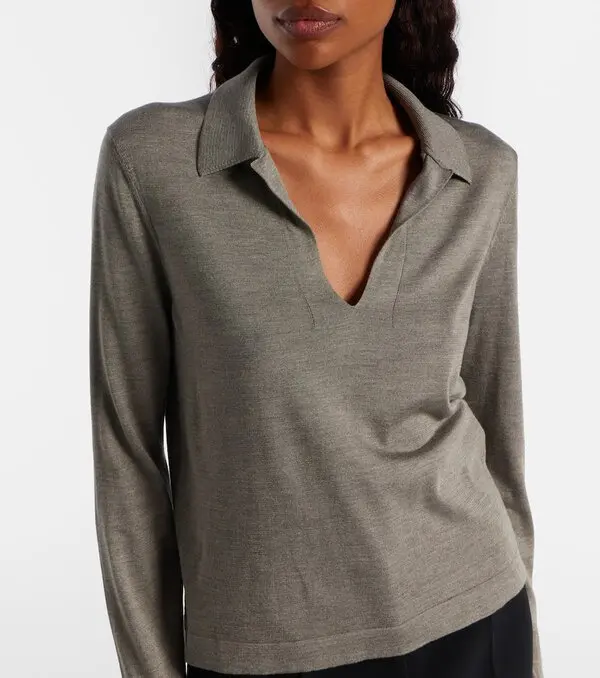 Khaite Mikel Silk Polo Sweater Sterling - Grey