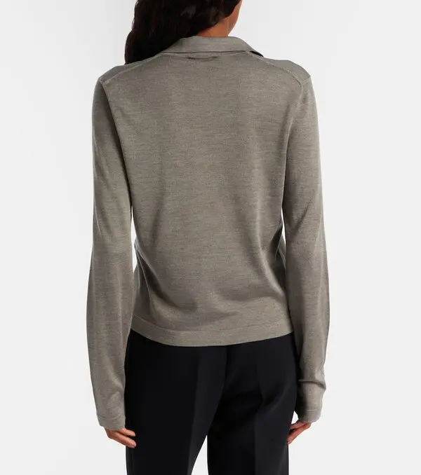Khaite Mikel Silk Polo Sweater Sterling - Grey