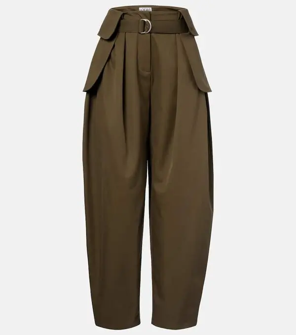 Loewe Double L Cotton And Silk Barrel-leg Pants - Green