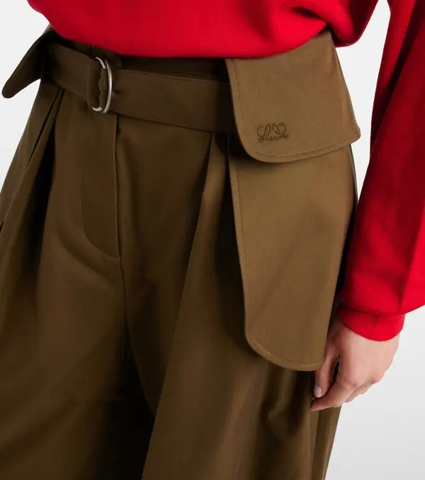 Loewe Double L Cotton And Silk Barrel-leg Pants - Green