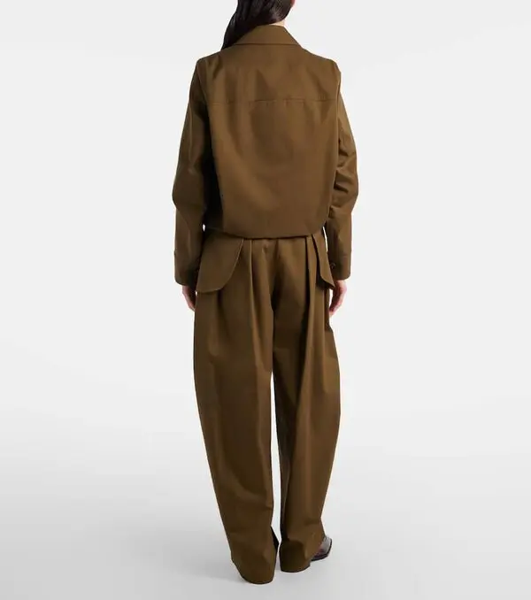 Loewe Double L Cotton And Silk Barrel-leg Pants - Green