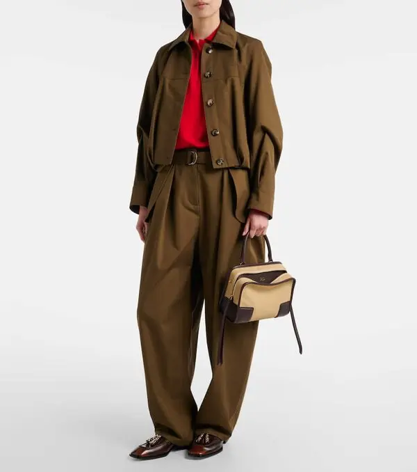 Loewe Double L Cotton And Silk Barrel-leg Pants - Green