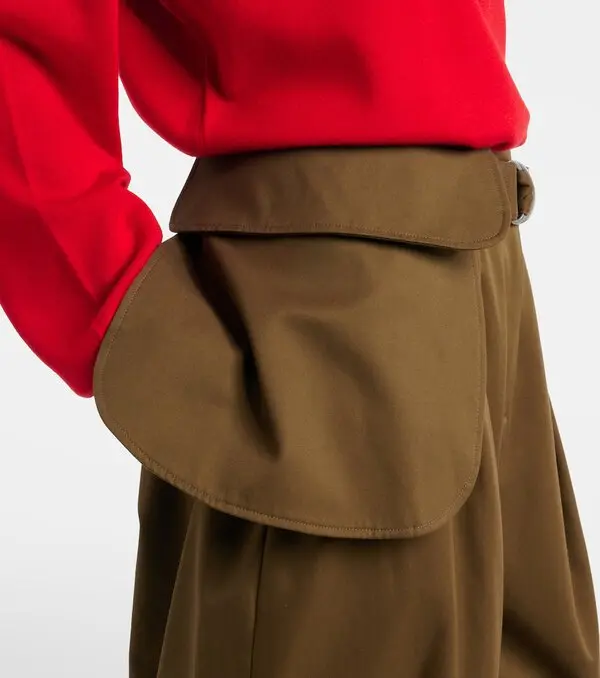 Loewe Double L Cotton And Silk Barrel-leg Pants - Green
