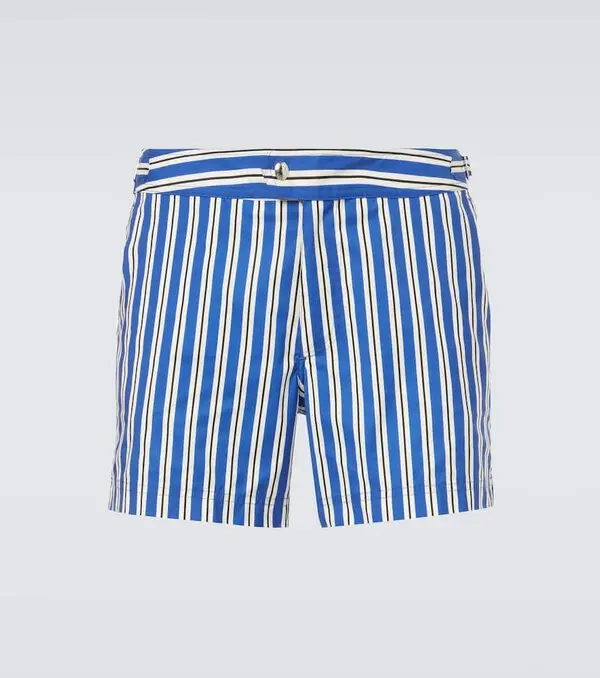 TOM FORD Striped Poplin Swim Trunks - Blue