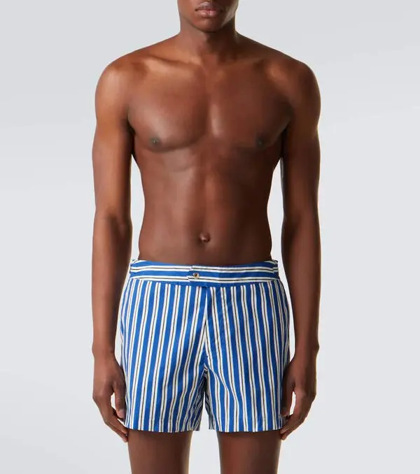 TOM FORD Striped Poplin Swim Trunks - Blue