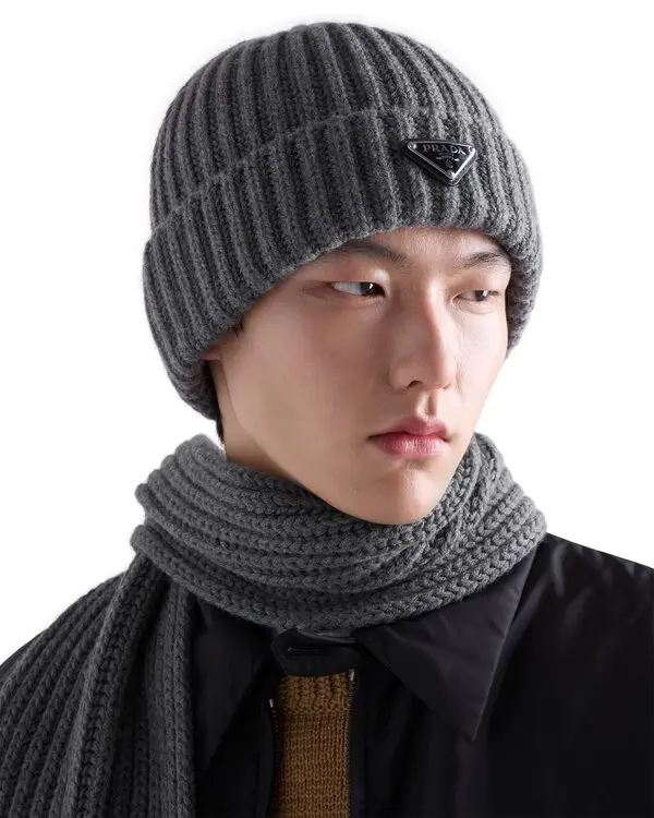 Prada Wool-Cashmere Beanie - Grey | Editorialist