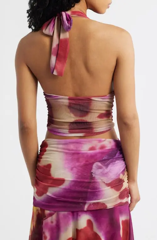 FENERS Festa Print Plunge Halter Neck Crop Top - Bloom