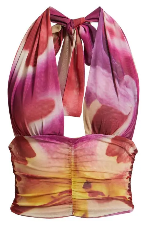 FENERS Festa Print Plunge Halter Neck Crop Top - Bloom
