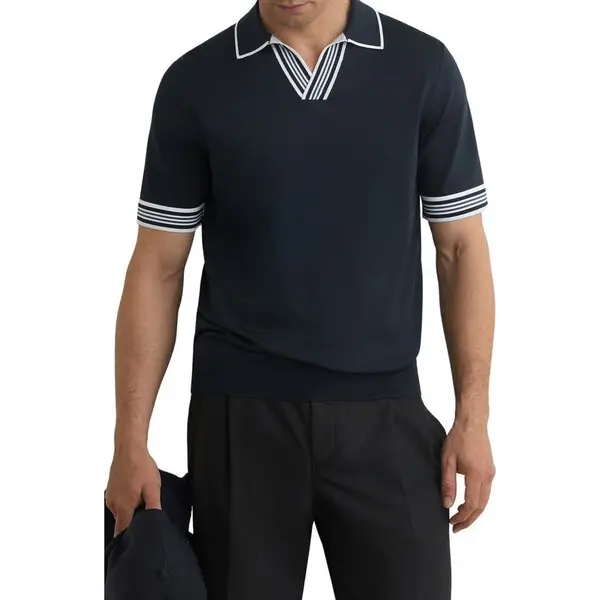 REISS Poole Tipped Polo - Navy