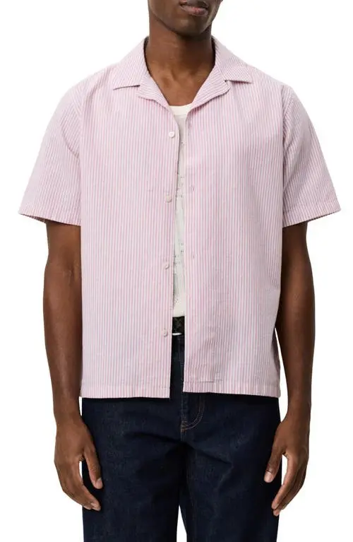 LES DEUX Lukas Stripe Cotton & Linen Camp Shirt - Crocus Pink