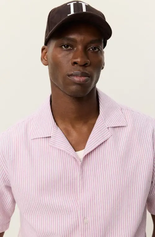 LES DEUX Lukas Stripe Cotton & Linen Camp Shirt - Crocus Pink