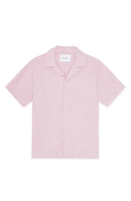LES DEUX Lukas Stripe Cotton & Linen Camp Shirt - Crocus Pink