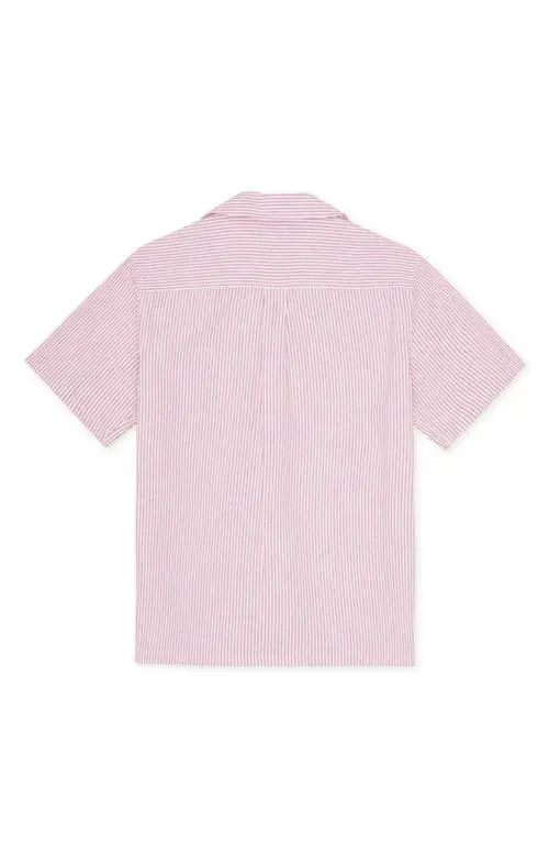 LES DEUX Lukas Stripe Cotton & Linen Camp Shirt - Crocus Pink