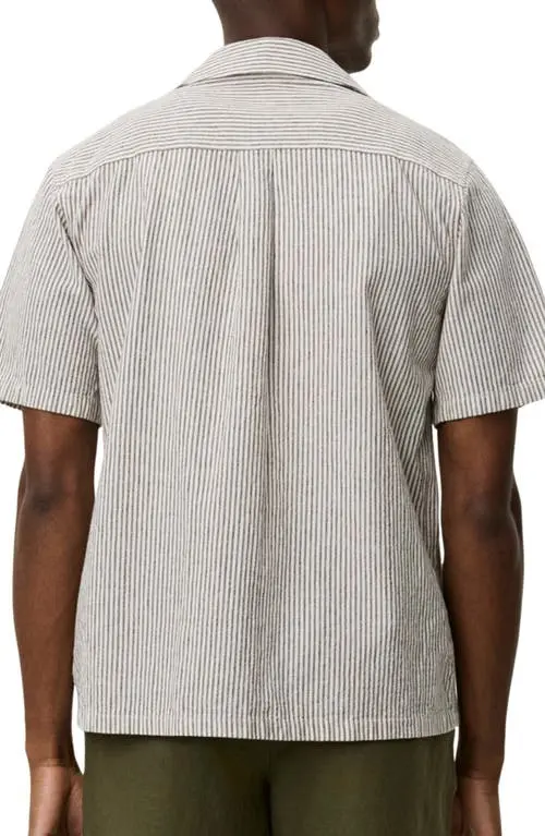 LES DEUX Lukas Stripe Cotton & Linen Camp Shirt - Teak Brown
