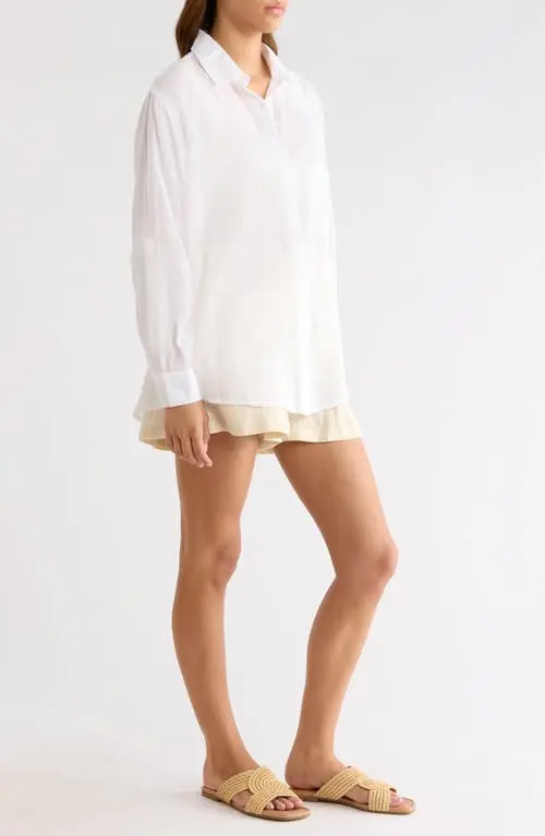 Elan Printed Semisheer Cotton Button-up Cover-up Shirt