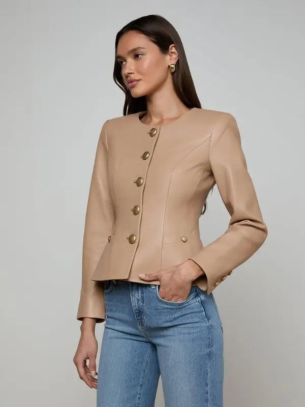 L'Agence Mariella Leather Jacket - Cappuccino
