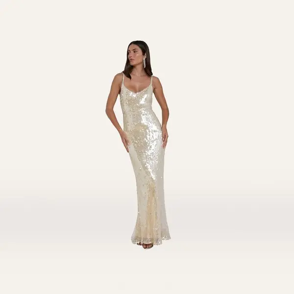 L'Agence Karma Sequin Maxi Dress - Clear/beige Sequin Mesh
