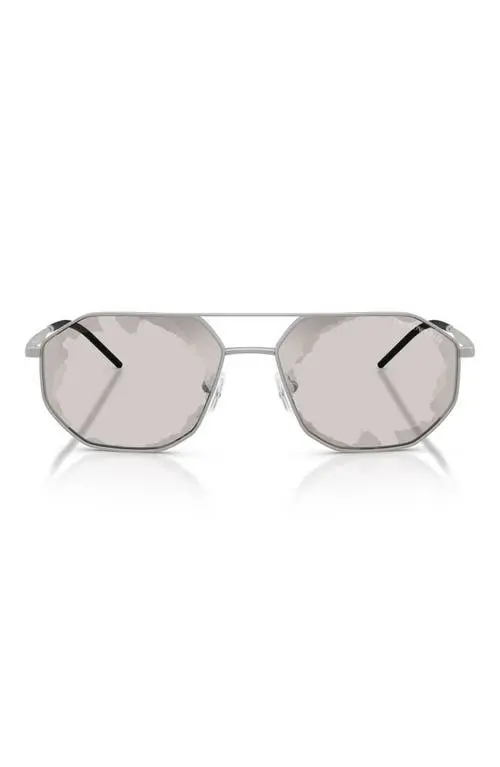 Emporio Armani 58mm Aviator Sunglasses - Matte Silver/smoke Black