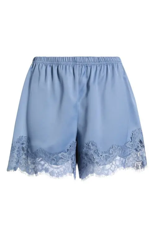 OPEN EDIT Lace Trim Satin Shorts - Blue Umbra