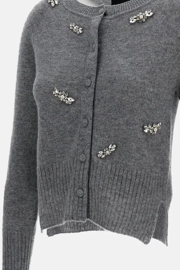 Simone Rocha Cashmere Cardigan With Crystal Embellishments - Grigio