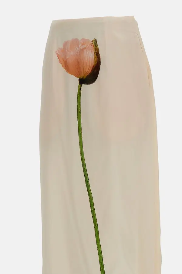 Simone Rocha Pencil Skirt With Poppy Print - Beige