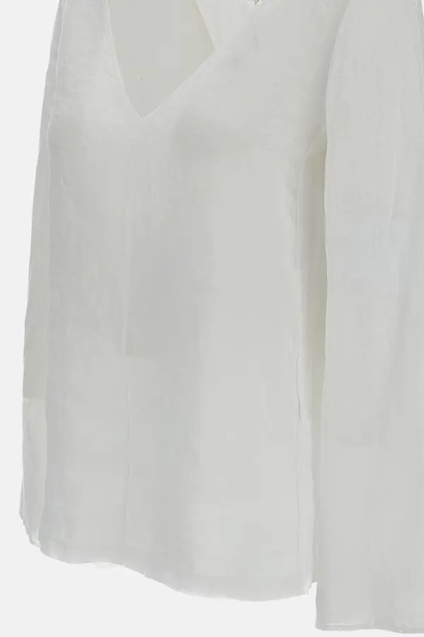 BIFFI V-neck Linen Top - Bianco