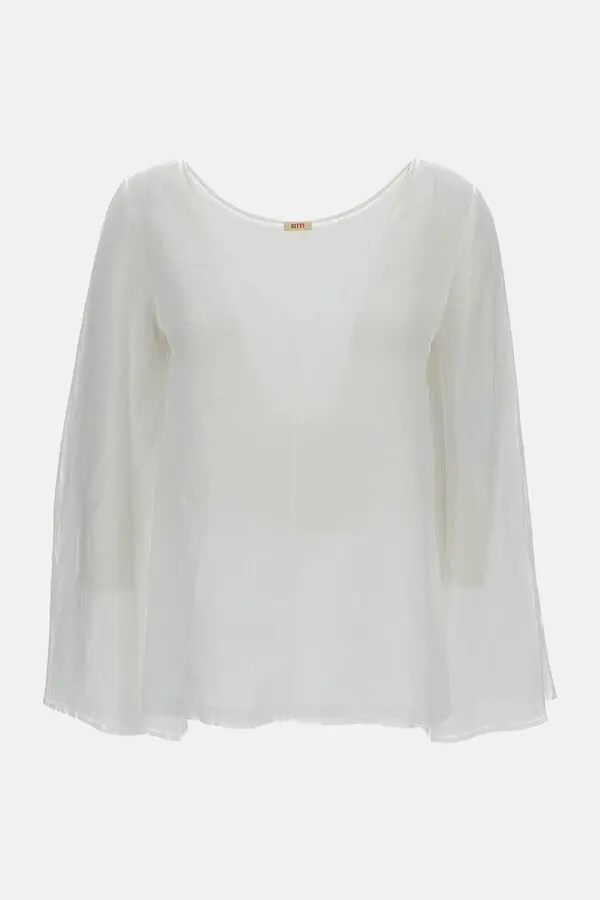 BIFFI V-neck Linen Top - White