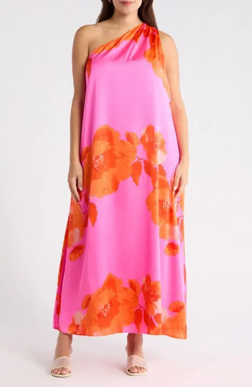 SUGARLIPS Floral One-shoulder Maxi Dress - Pink-orange-multi