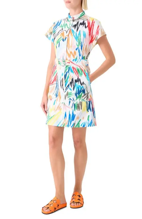 Akris Scribble Print Stretch Denim Minidress - Cream-multi