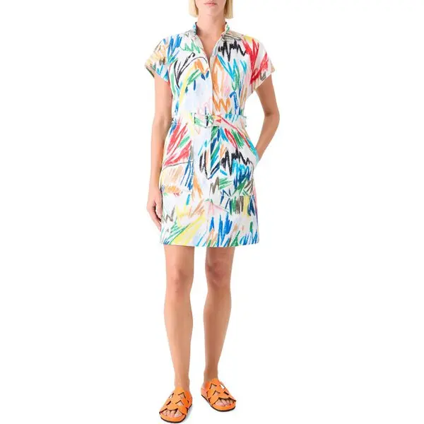 Akris Scribble Print Stretch Denim Minidress