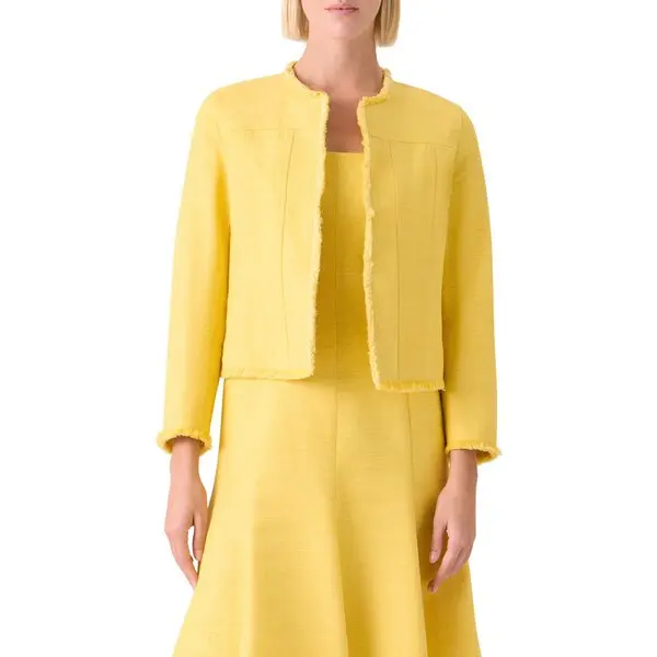 Akris Crop Silk & Cotton Shantung Jacket - Lemon Zing
