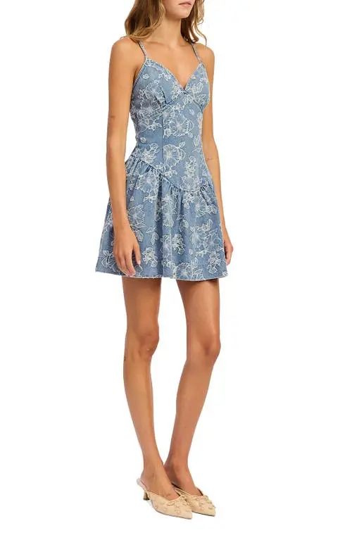 EN SAISON Opal Floral Appliqué Denim Minidress