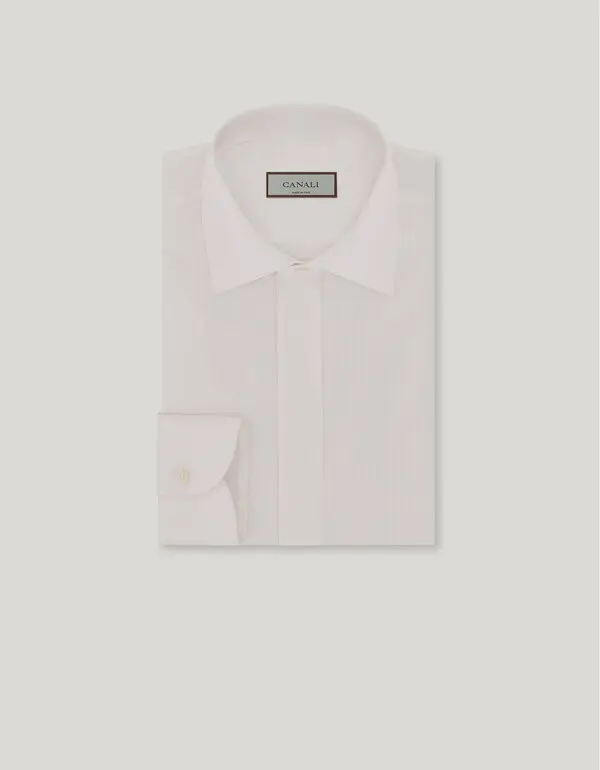 Canali Formal Cotton Slim-fit Shirt With Jacquard Plastron