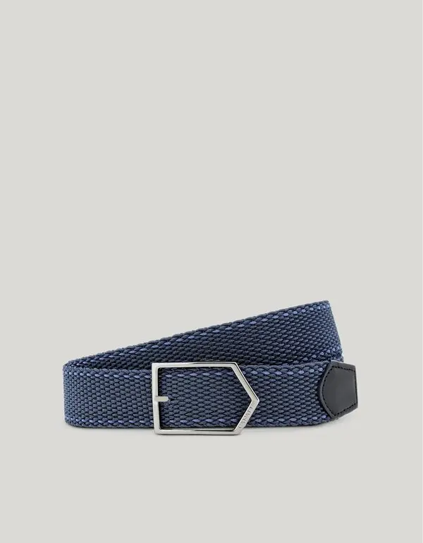 Canali Light Denim Blue Elastic-weave Belt With Metal Arrow Buckle - Light Blue