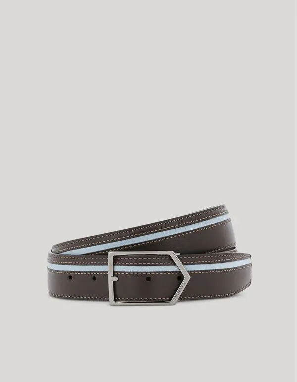 Canali And Brianza Green Suede Belt With Contrasting Piping And Stitching - Brown