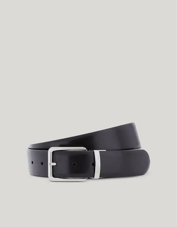 Canali Reversible Leather Belt With Logo - Black