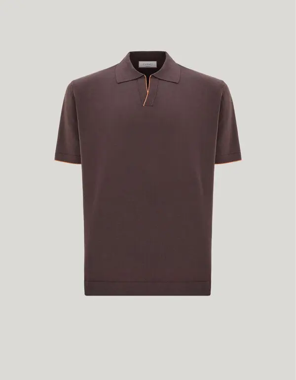 Canali Cotton And Silk Polo Shirt With Contrasting Piping