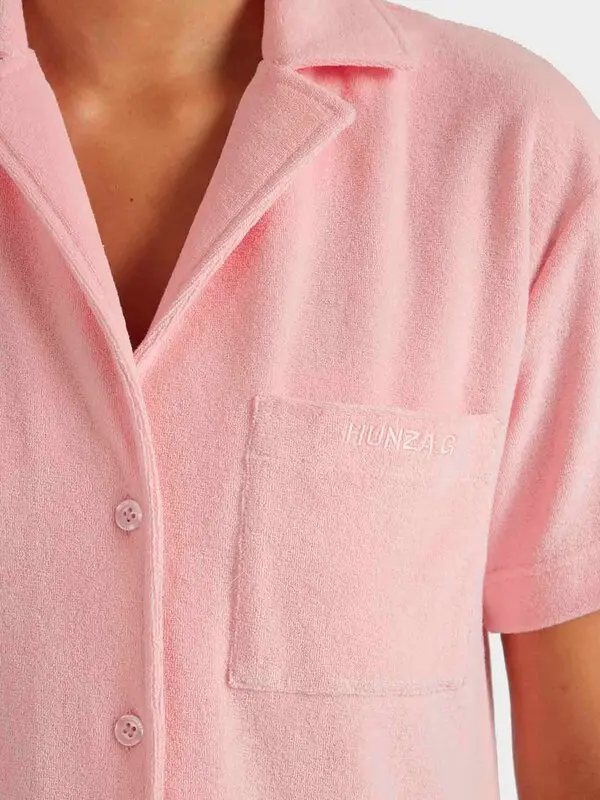 Hunza G Terry Towelling Cuban Shirt - Pink