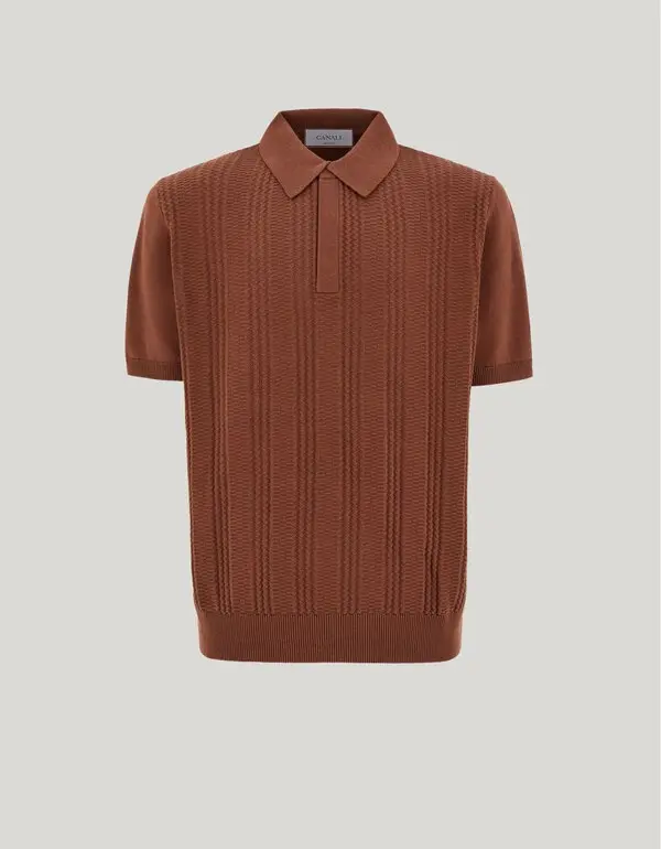 Canali Cotton And Modal Polo Shirt With Vertical Workmanship - Brown