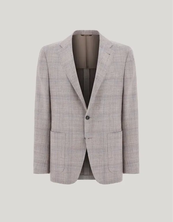 Canali Wool, Silk, And Linen Modern-fit Overcheck Jacket - Beige