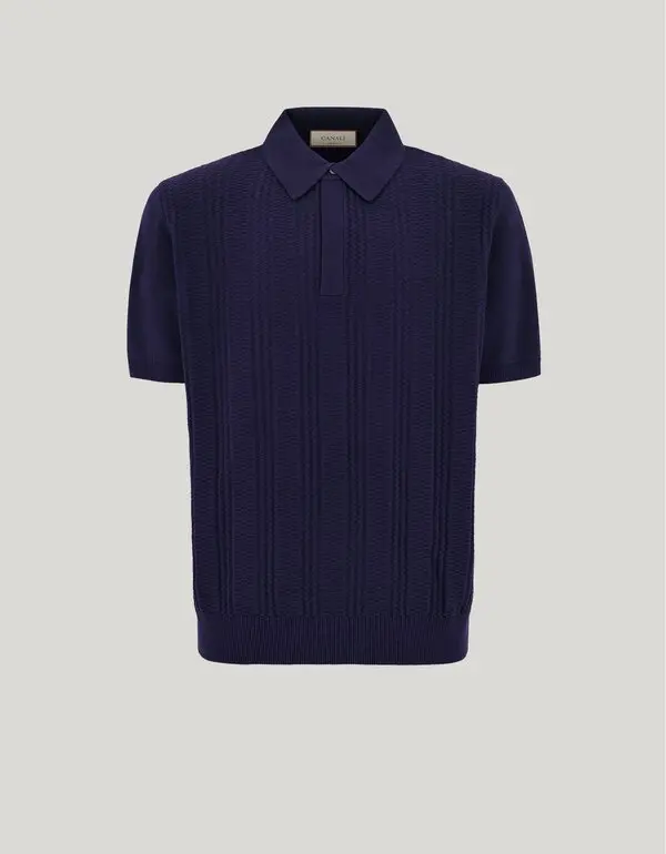 Canali Cotton And Modal Polo Shirt With Vertical Workmanship - Blue